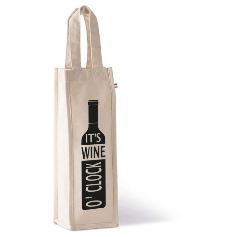 Sac porte bouteille "It's wine o' clock" - coton bio Selma & Louise